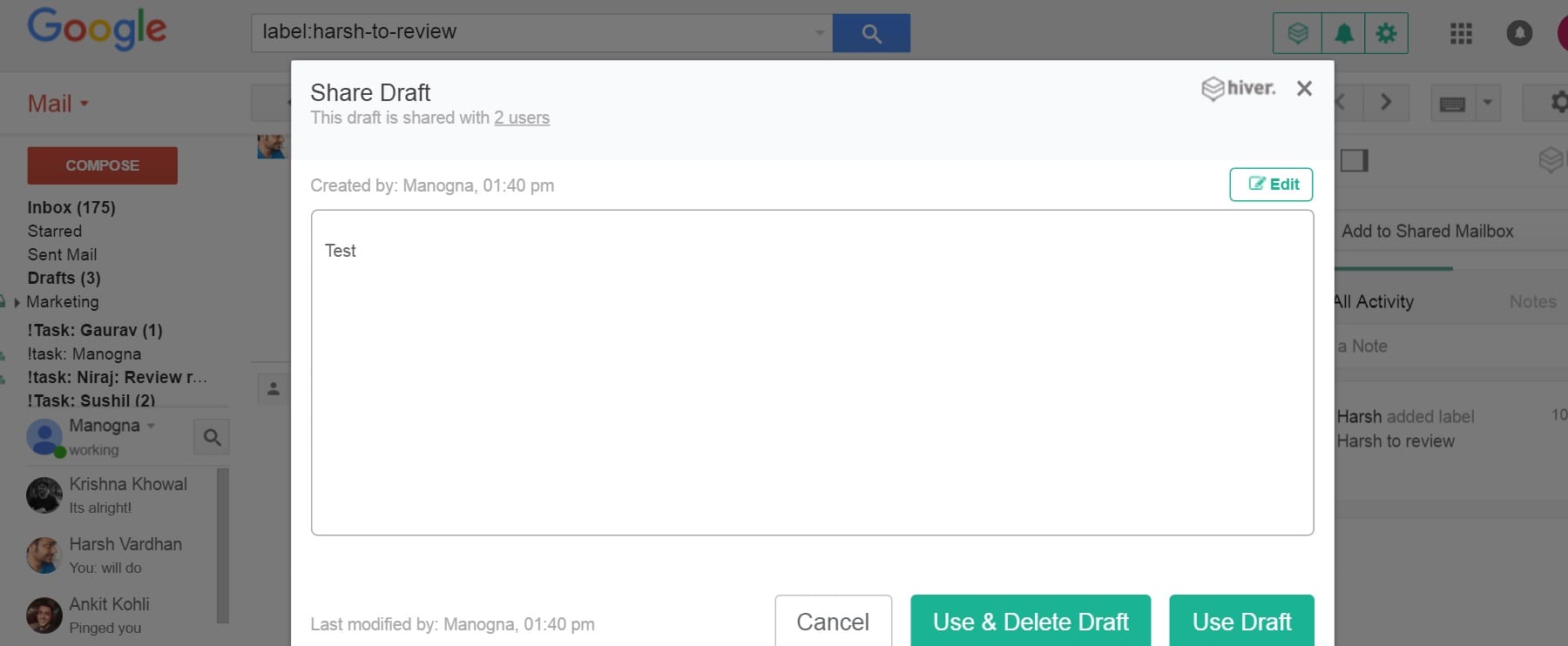 Shared Drafts for Gmail